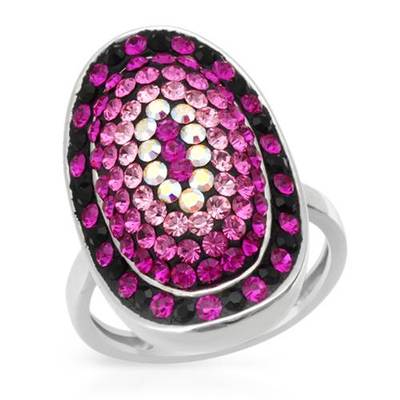 Lovely Cocktail Ring W/Genuine Crystal Made in Black Enamel &925 ...