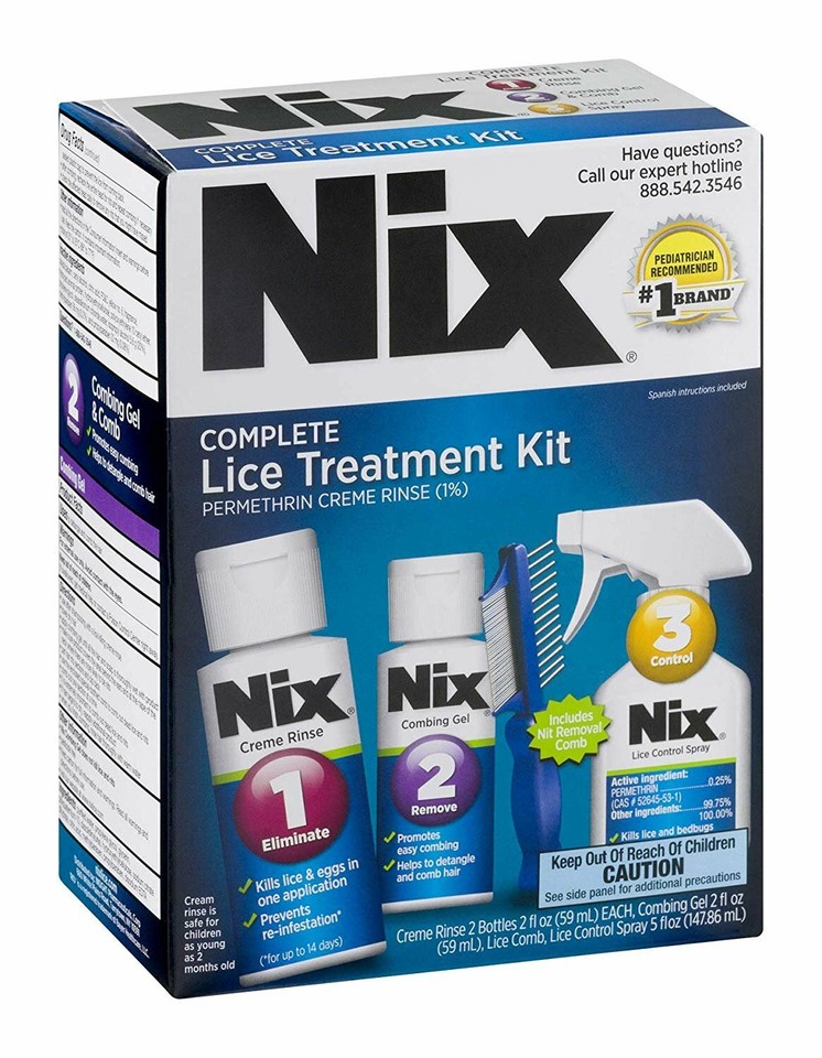 Nix Complete Lice Treatment Kit Permethrin Creme Rinse Removes Lice ...