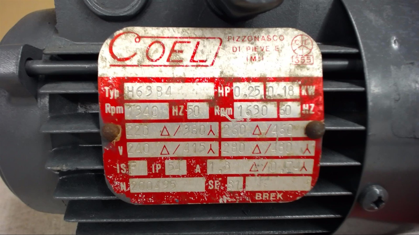 Coel H63B4 0.25 Hp Ac Motor 1630 Rpm, 260-280/460-480 Ip 54 | eBay