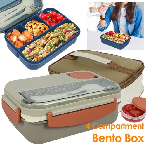 Bento Container with 4 Compartment Sauce Cup 1300ml Leakproof Bento Box ...