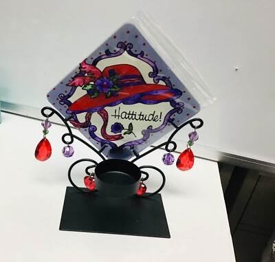 Joan Baker Designs tealight red hat Hattitude hand painted glasses ...