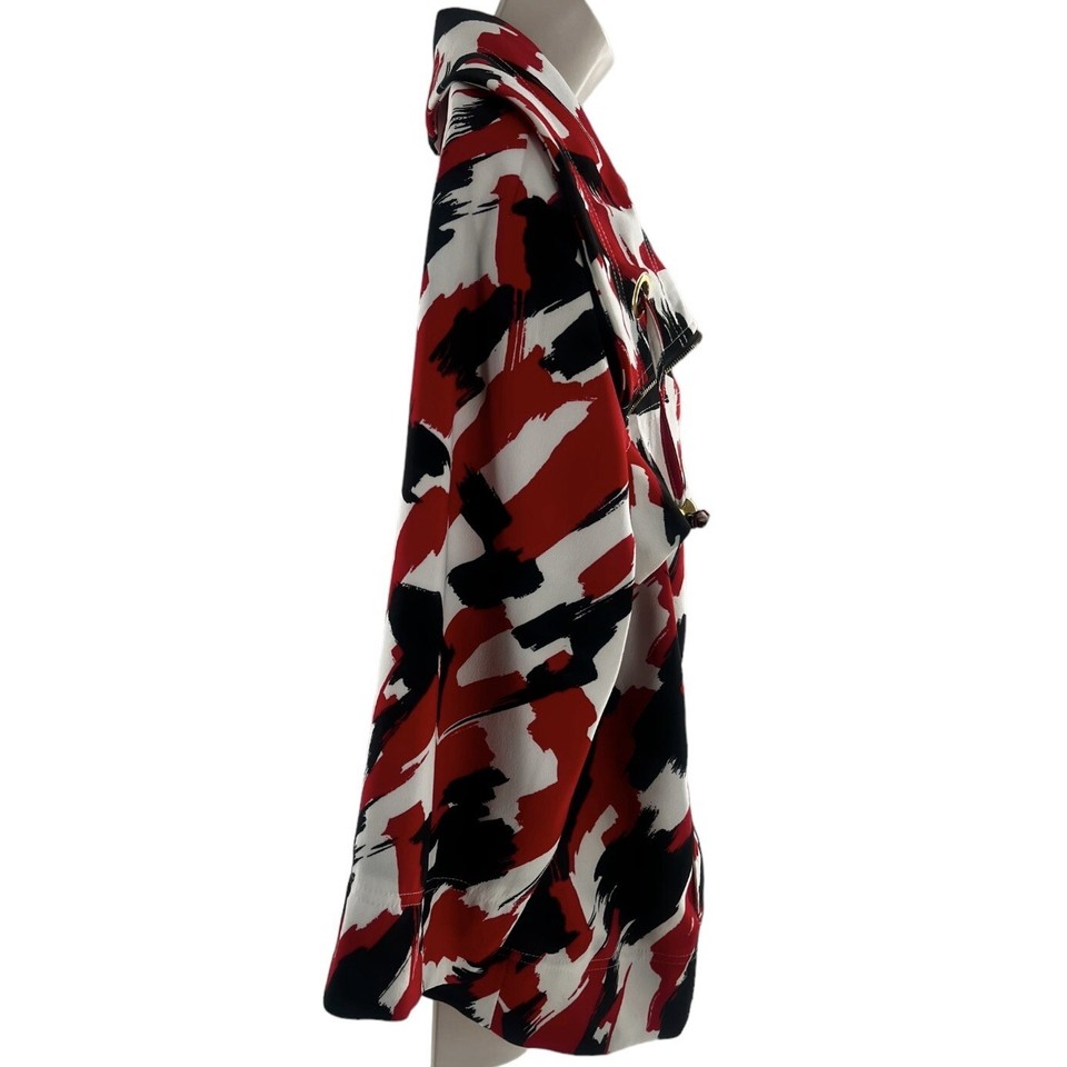Erin London Womens Jacket Red Black White Wide Collar Zippered Full ...