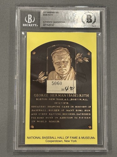 BABE RUTH Limited Edition Authentic Handwritten Relic Card Beckett ...