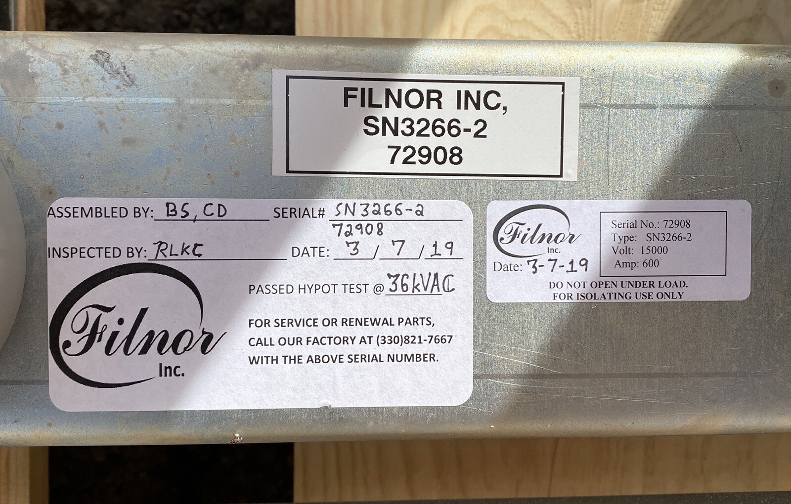 Filnor Knife Grounding Switch 600A 15KV 110KVB 4 Pole SN3266-2 | eBay