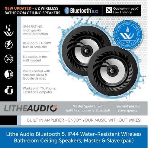 Lithe Audio IP44 Wireless Bluetooth Ceiling Speakers Active Pair 03211 ...