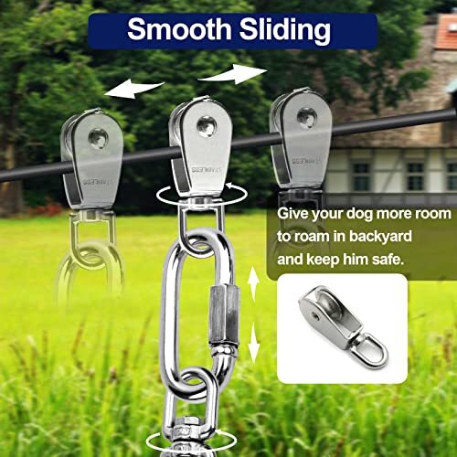 DOG TIE OUT CABLE Aerial Run Zip Line for Large Dogs 300lbs 100ft ...