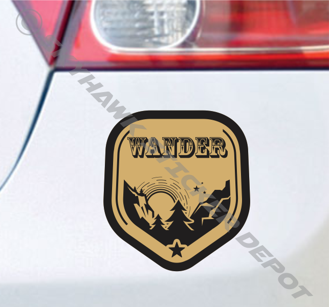 Wander Mountain Gold Bumper Sticker Vinyl Decal Car Hiking Macbook ...