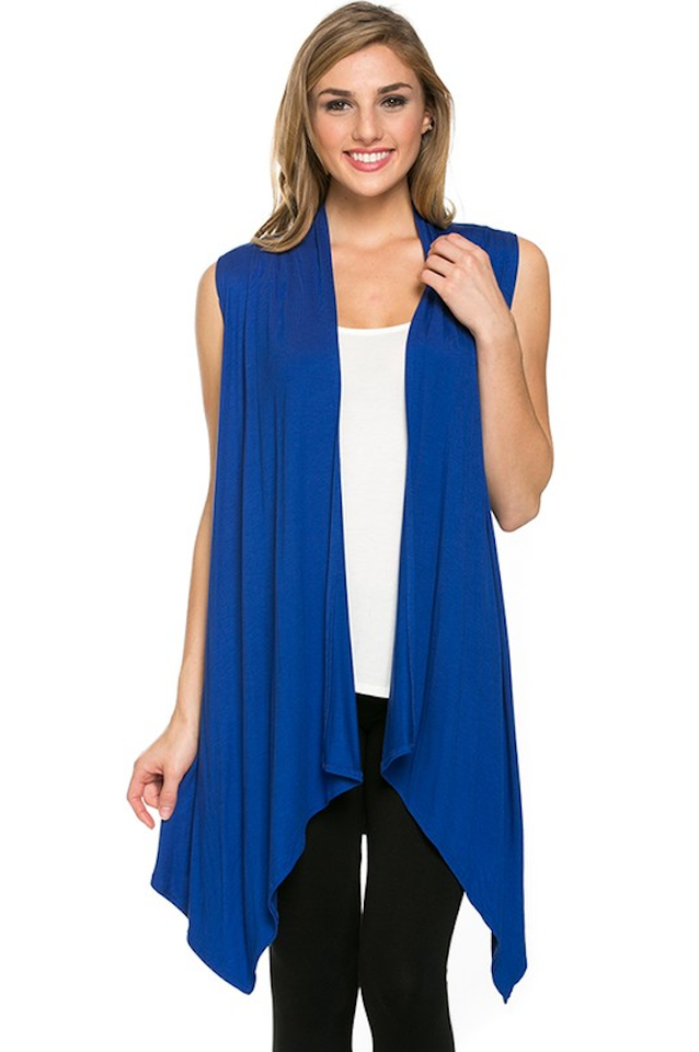 Womens Sleeveless Solid Cardigan Asymmetrical Hem Open Front Wrap Drape ...