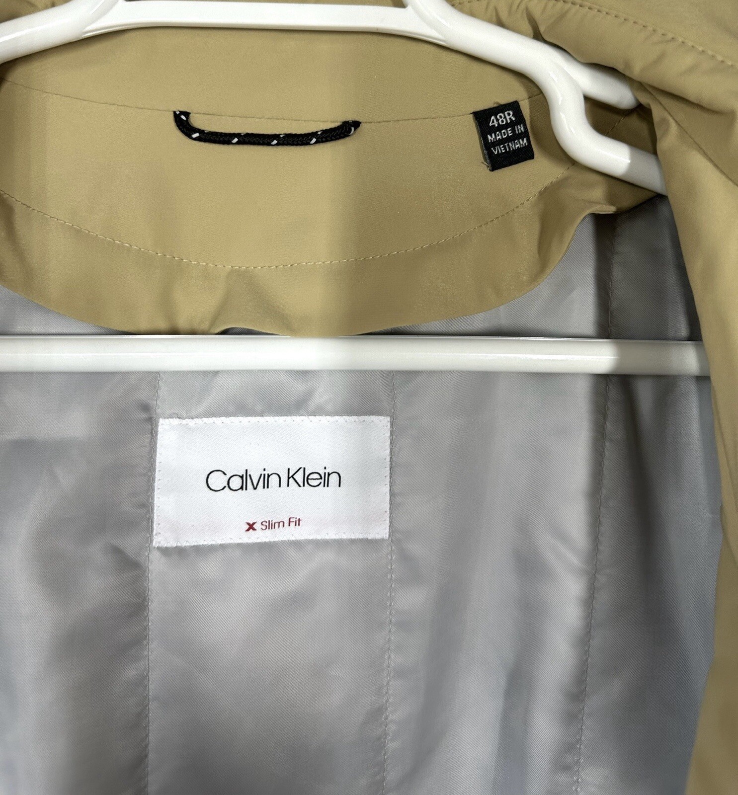 Calvin Klein CK Men’s Slim Fit Beige Double Breasted Raincoat Coat ...