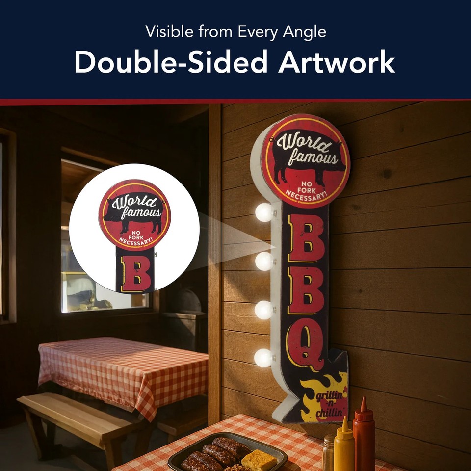 World Famous BBQ LED Double Sided Marquee Wall Sign 25" Man Cave Home ...