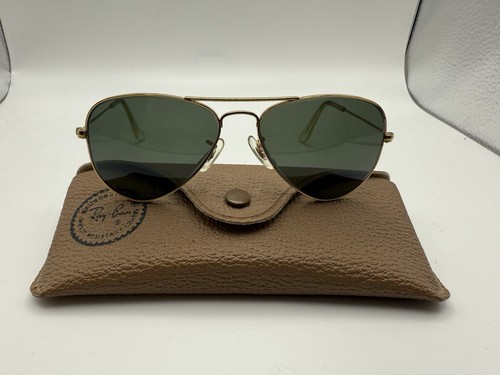 Vintage B&L Ray Ban Aviator Sunglasses USA Etched BL Gold Frame 58-16 W ...