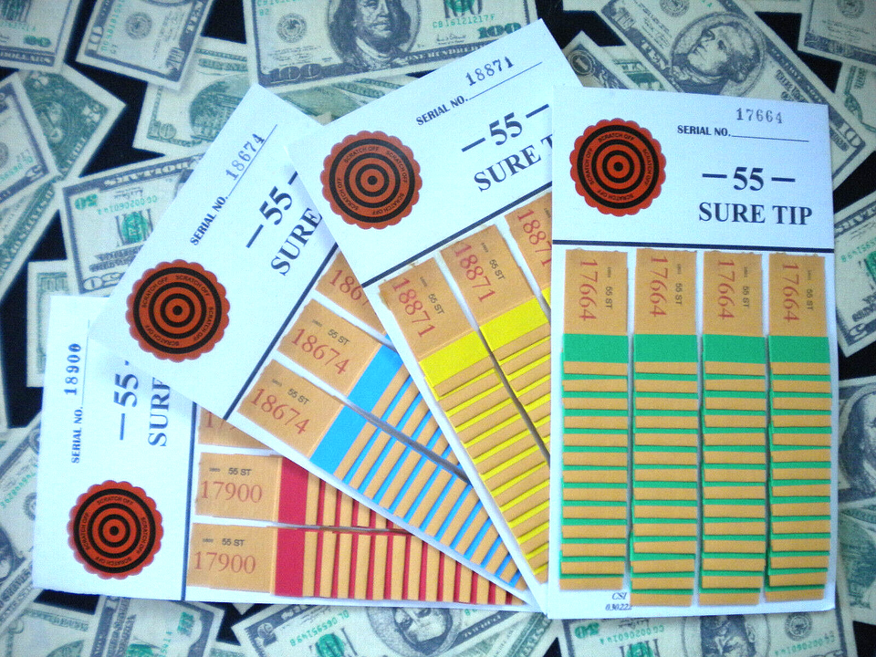 1 Dozen * 55 SURE TIP BOARDS {0-0 to 9-9} SPORT's SCORE's Pull Tabs Jar ...