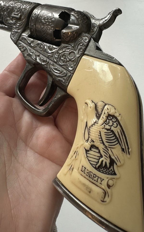 Antique 1950s Gene Autry Cast Iron Toy Gun Ivory Embossed Liberty ...