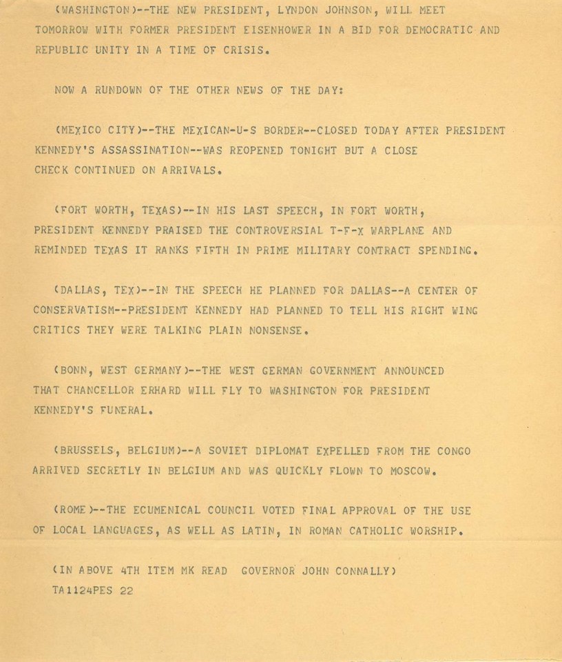 John F. Kennedy Assassination Associated Press Wire Teletype | eBay