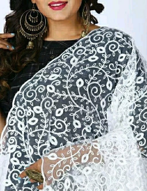 Net White Embroidered Dupatta Women traditional Indian chunni Pakistani ...