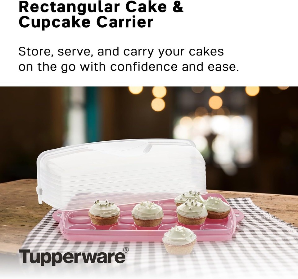 Tupperware - Rectangular Cake and Cupcake Carrier - Holds 18 Cupcakes ...