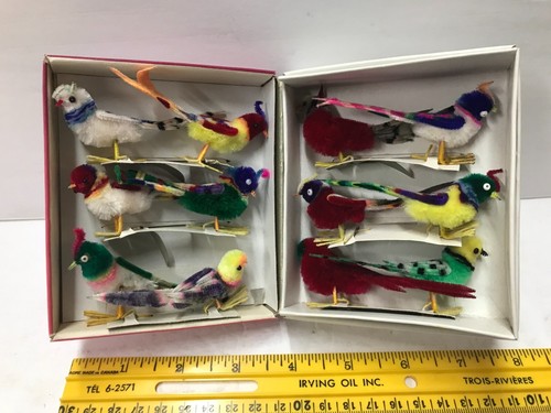 Vintage 12 Chenille Birds in Original Box, pipe cleaner ornament parrot ...