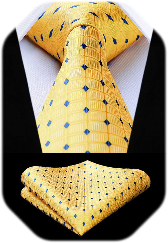 Plaid Checkered Tie Handkerchief Woven Classic Formal Men's Necktie ...