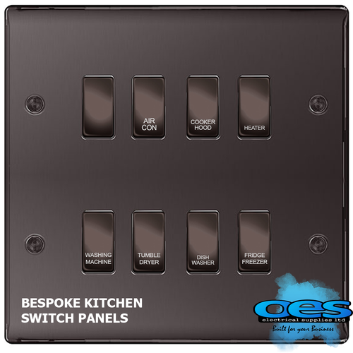 BG BESPOKE 8 GANG GRIDSWITCH KITCHEN SWITCH PANEL POLISHED BLACK NICKEL ...