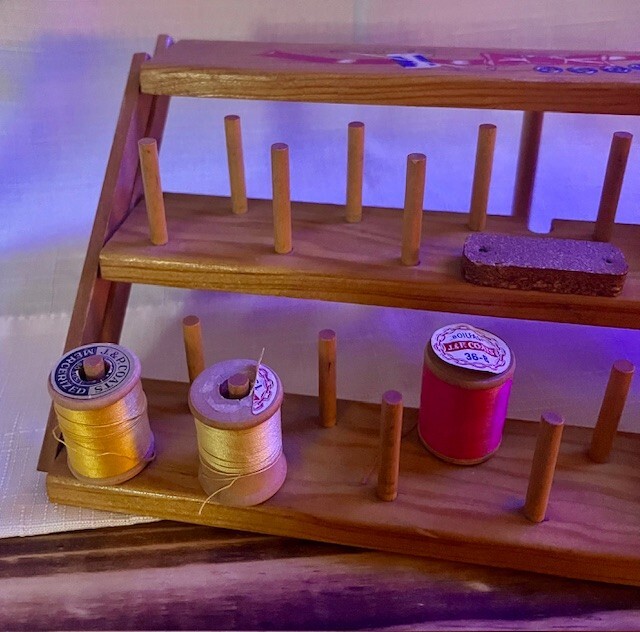 Antique Wooden Sewing Spool Rack Holder Foldable with Red Bow Decor 10 ...