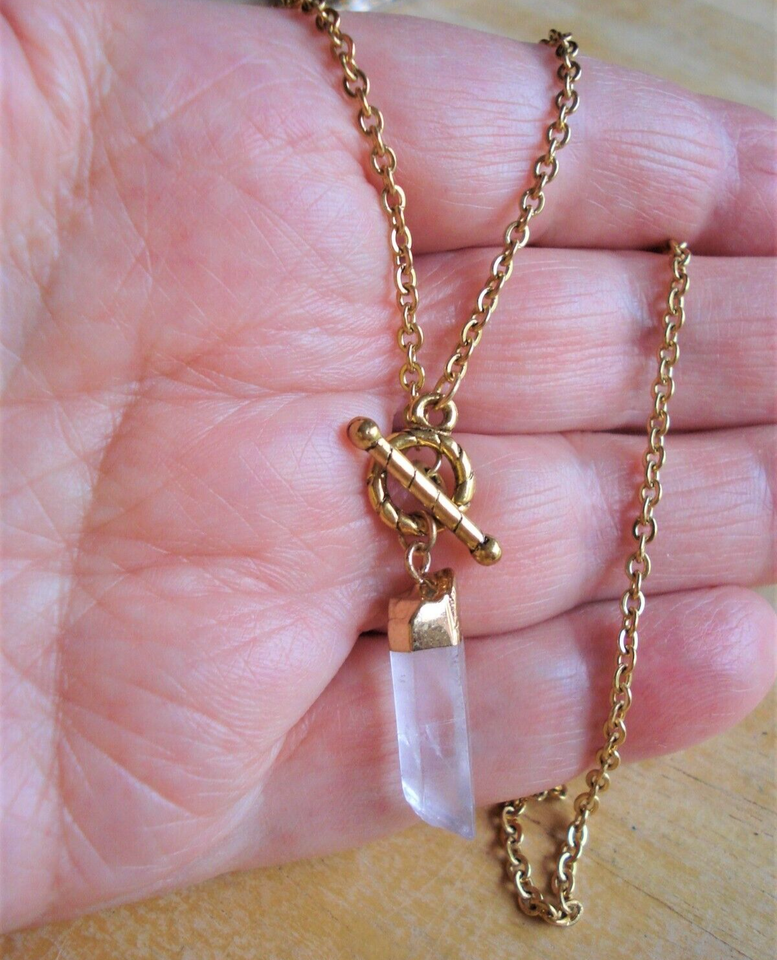 18" GP Fine Chain Toggle Clasp Choker with Natural Quartz Crystal Point ...