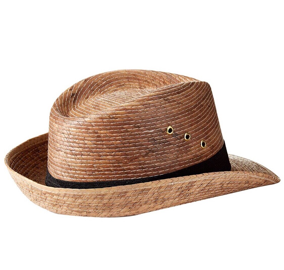 Mexican Palm Leaf Straw Wide Brim Fedora Hat, Dark Tan w/Grommets ...