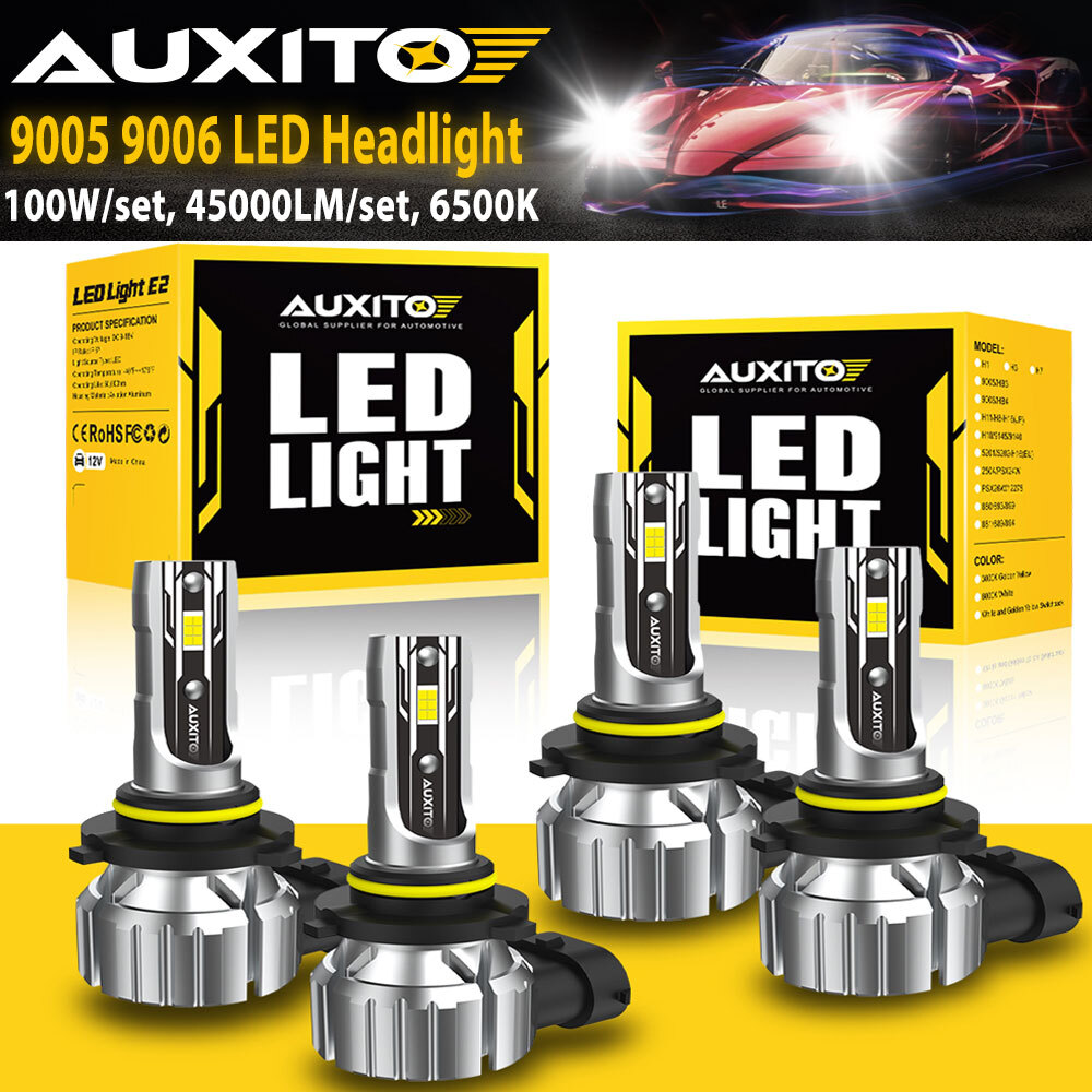 AUXITO Combo 4 9005 + 9006 LED Headlight Kit Bulbs High Low Beam White ...