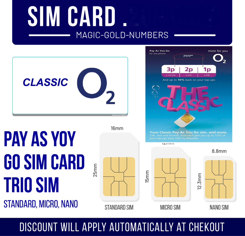 O2 Sim Card - PAYG -PAY AS YOU GO 2G/3G/4G Classic O2 Pay As You Go 02 ...