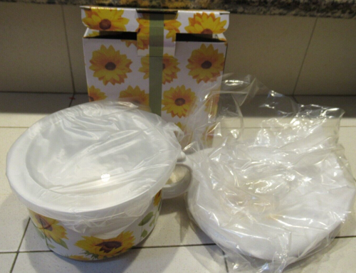 TEMPTATIONS (SET OF 2) "SUNFLOWER" MEAL/SOUP MUGS 25oz w/ LID IT, COVER ...