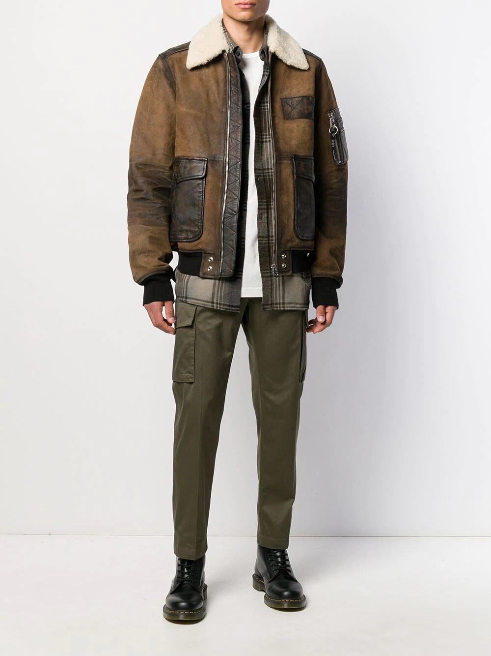 New Diesel L-Oiukiro Aviator Leather Shearling Jacket S jeans thommer ...