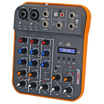 4 Channel Mini Audio Mixer Bluetooth USB DJ Console + Sound Card Studio ...