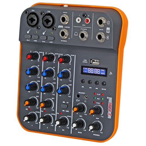 4 Channel Mini Audio Mixer Bluetooth USB DJ Console + Sound Card Studio ...