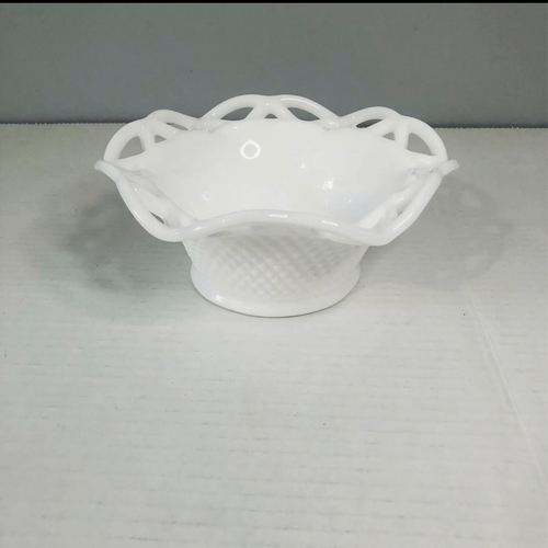 vintage imperial glass ohio laced edge milk glass shallow round bowl 7. ...