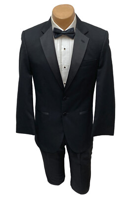 Men's Black Jean Yves Tuxedo Two-Button with Satin Notch Lapels Size ...