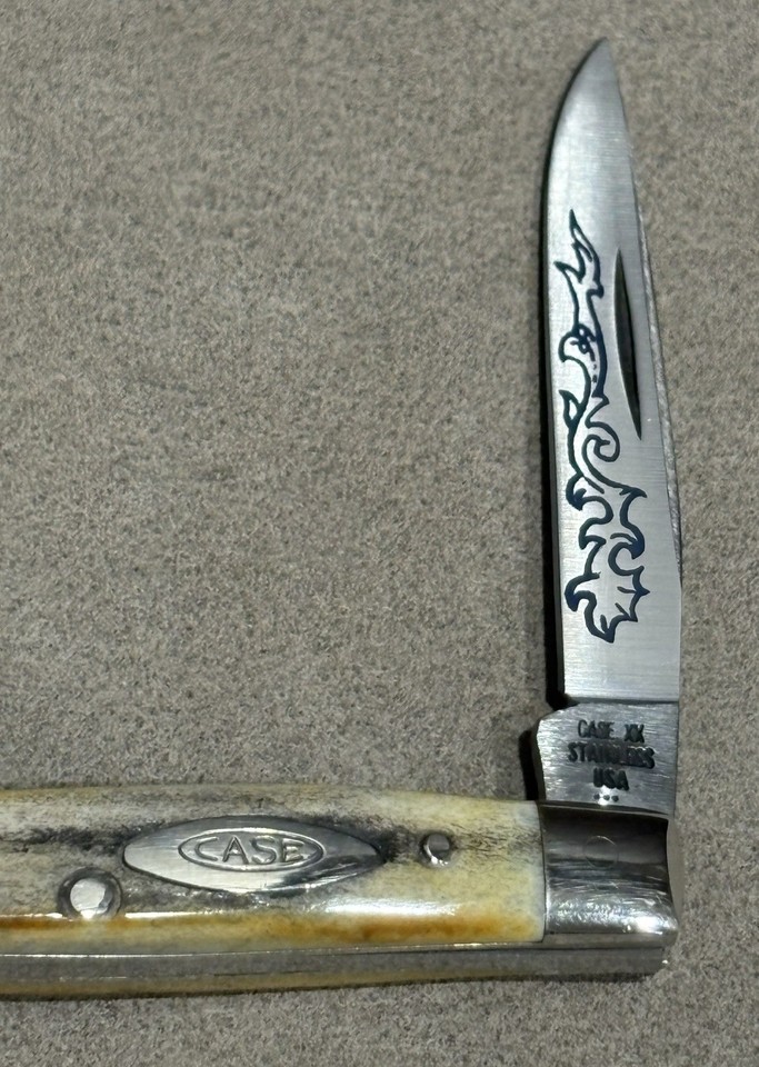 1977 CASE XX 5233 PEN KNIFE PREMIUM STAG “BLUE SCROLL “ 3 DOT - NICE | eBay