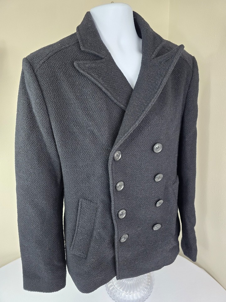 Brian Dales Men's Black Wool Blend Double Breasted Knit Coat 52 L 42 R ...