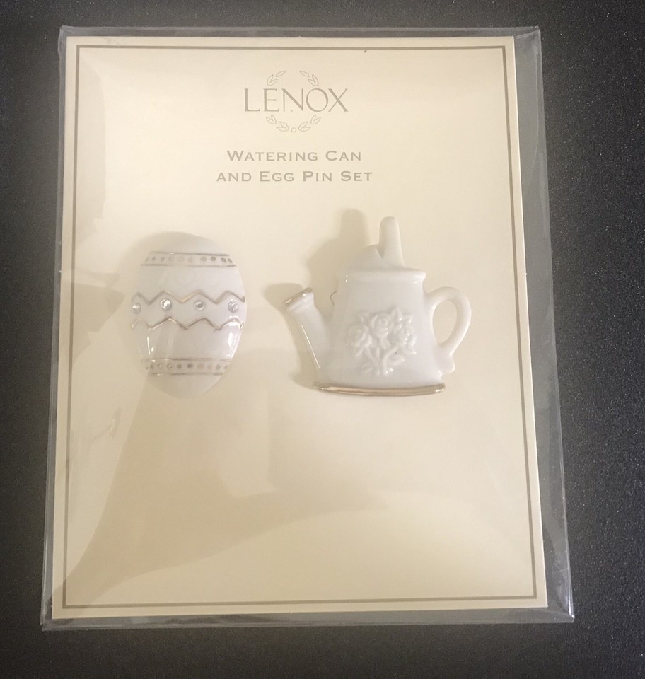 LENOX Set of 2 Porcelain Brooches Pins Egg and Watering Can NEW | eBay