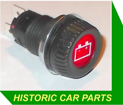 6 VOLT IGNITION Warning Light - Large RED + white Icon 1" (25mm) dia 6v ...