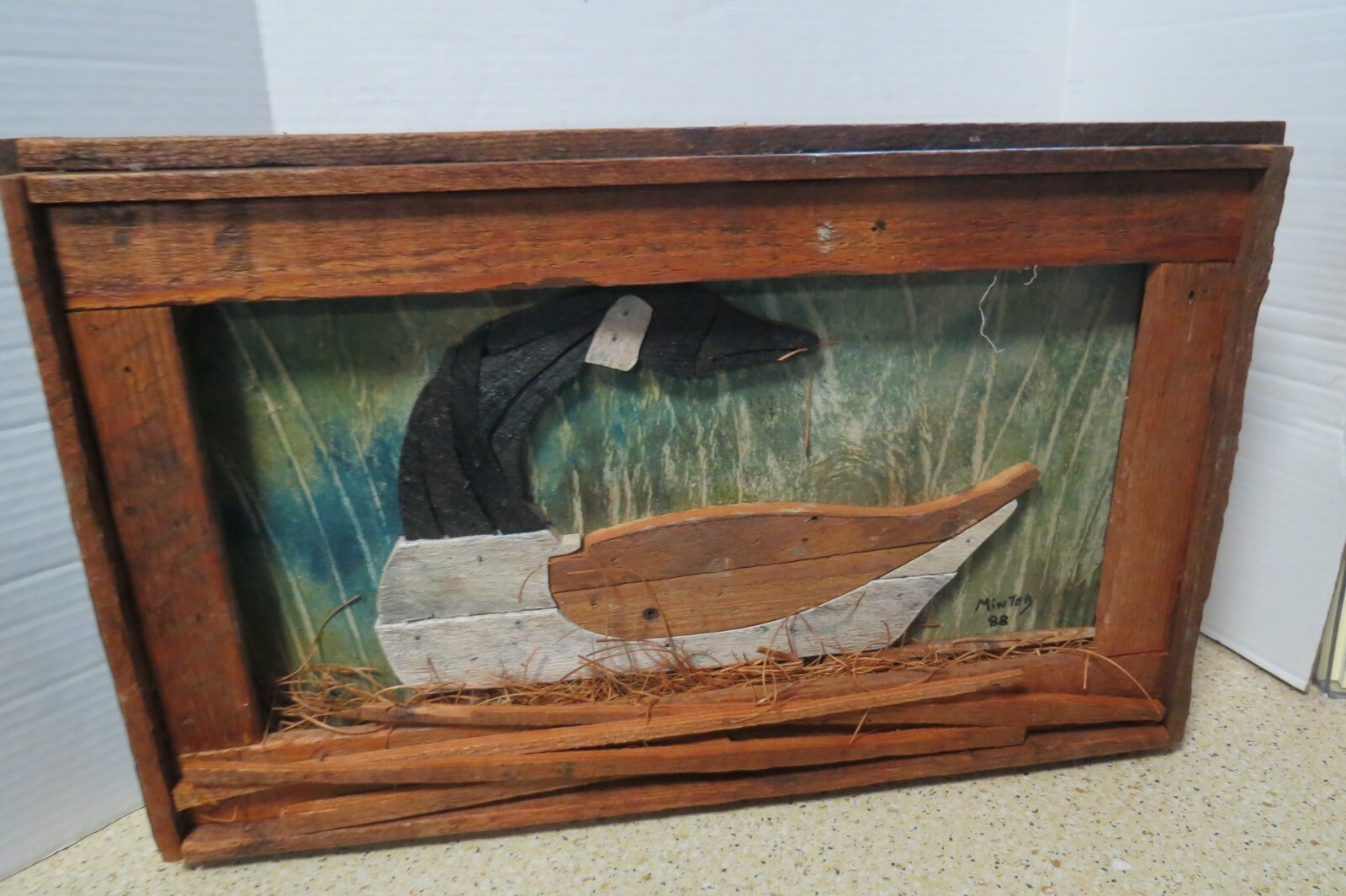Vintage 1988 Inlaid Wood Picture Signed Larry Minter Florida Wood Folk ...