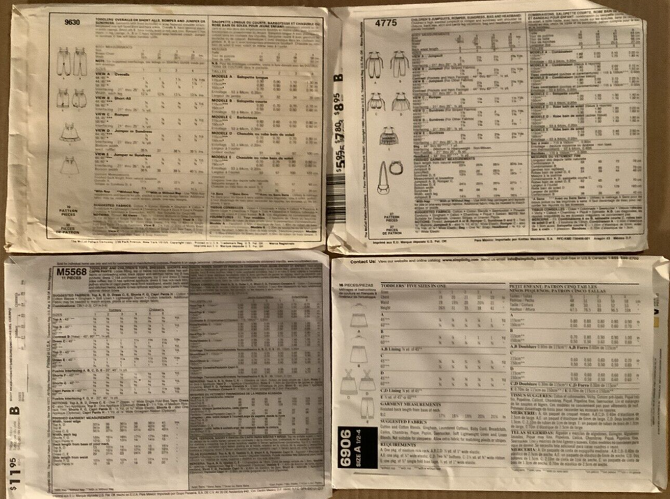 (4 PATTERNS) McCall's #9630 McCall's #4775 McCall's #M5568 Simplicity ...