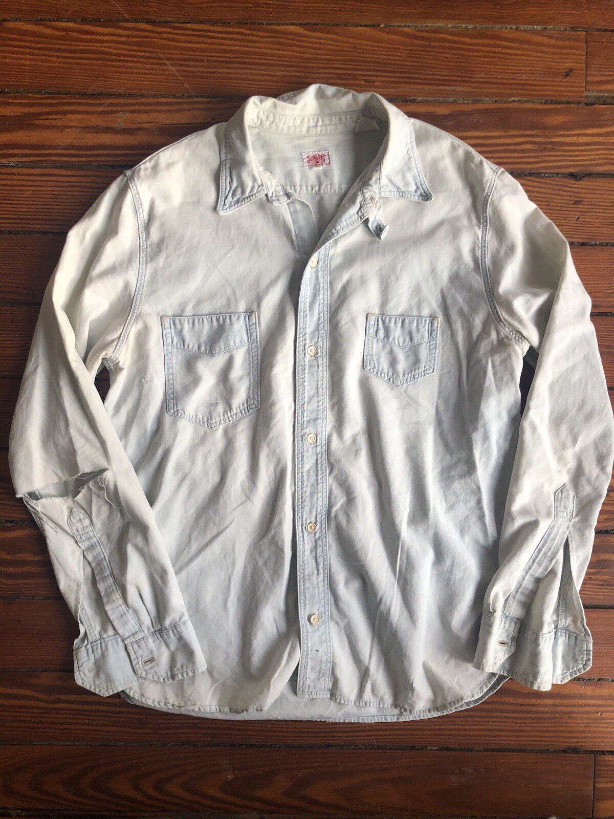 LVC Sunset Chambray Shirt Mens Medium Button-Up Chinstrap Levis Vintage ...
