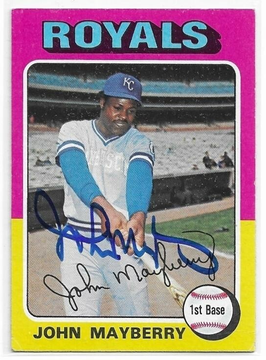 JOHN MAYBERRY Autographed Signed 1975 Topps Baseball card #95 Kansas ...