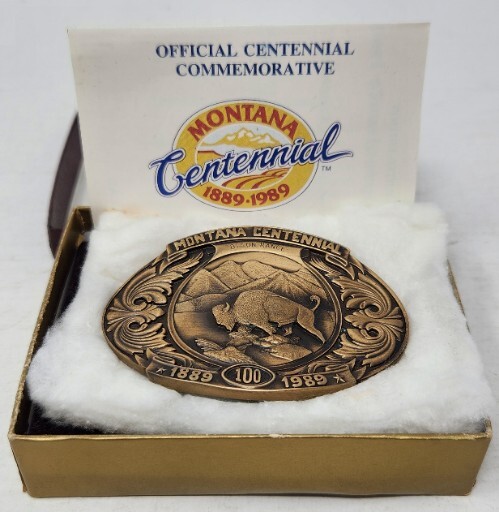 Vintage 1989 Montana Centennial Bison Brass Belt Buck… - Gem