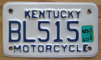 Kentucky 2012 MOTORCYCLE License Plate HIGH QUALITY # BL515 | eBay