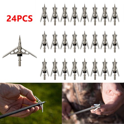 24Pcs 100Grain Archery Hunting Broadheads 2" Dia Expandable Arrowheads ...