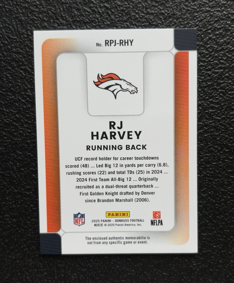 2025 Donruss RJ HARVEY Rookie Phenom Jersey Patch Relic RC #RPJ-RHY ...