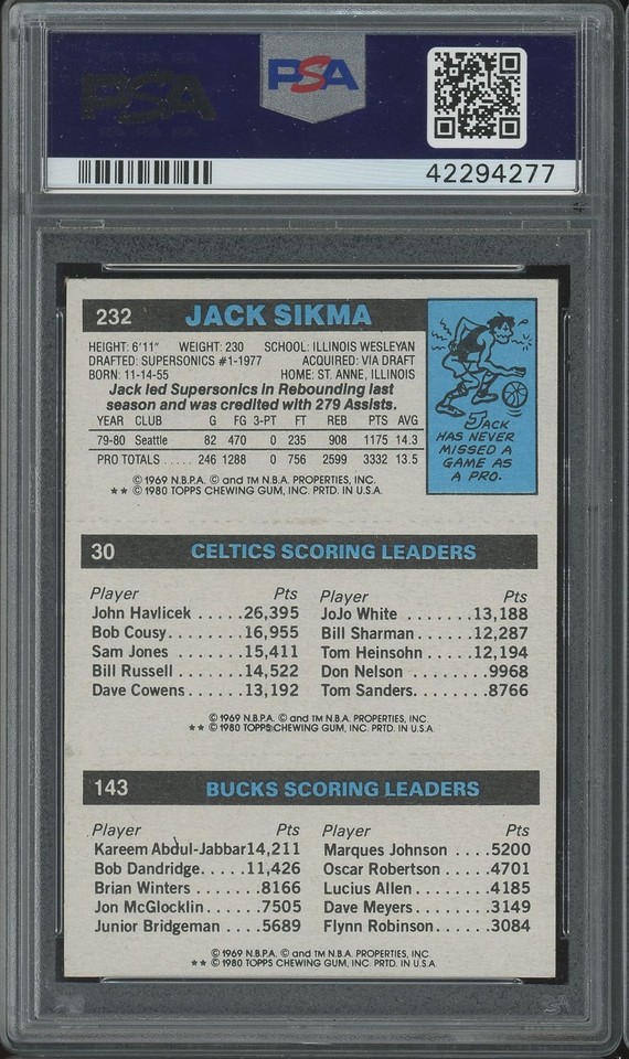 1980 Topps Johnson/Larry Bird/Sikma PSA 9 | eBay