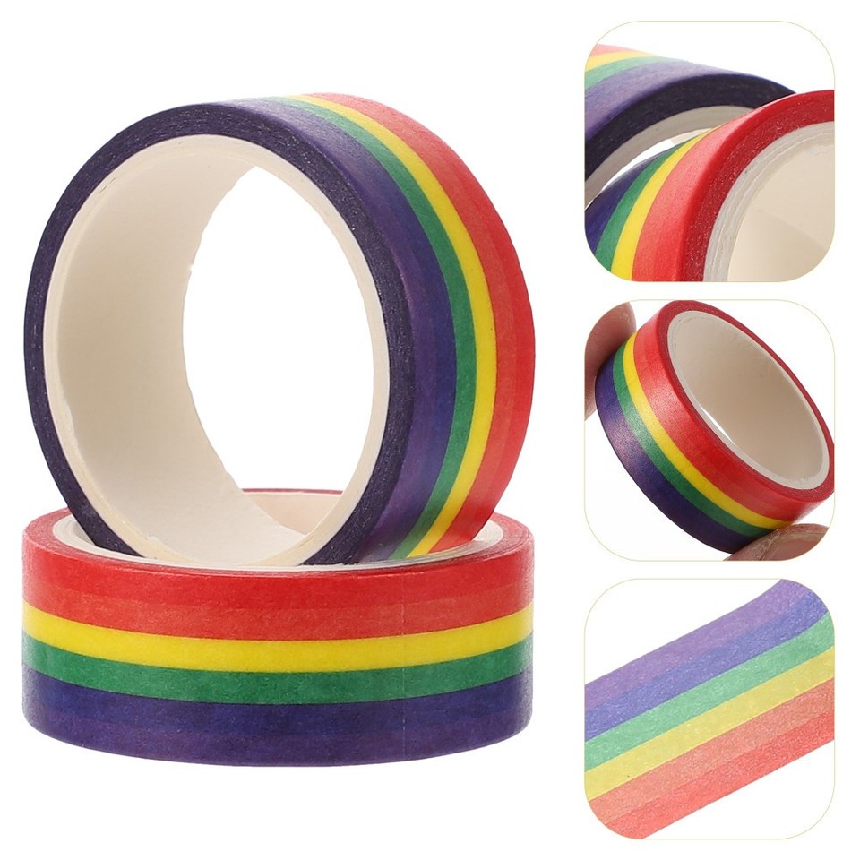 2 Pcs Colorful Stripe Washi Tape Decorative Adhesive Tape for Gift ...
