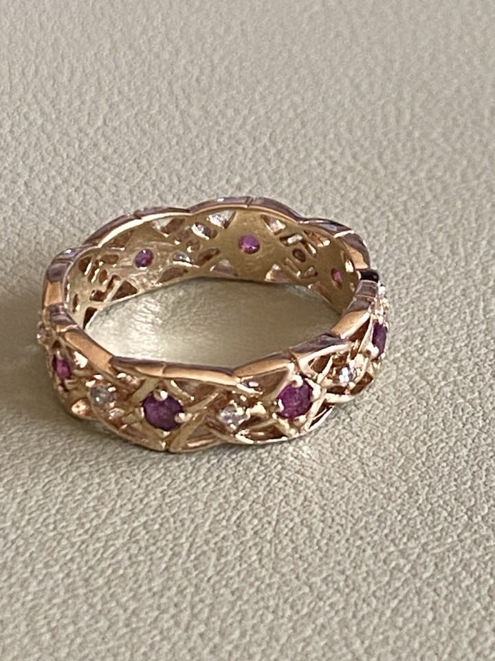 14K Solid Yellow Gold GIVENCHY Ruby & Diamond Eternity Ring Size 8.0 | eBay