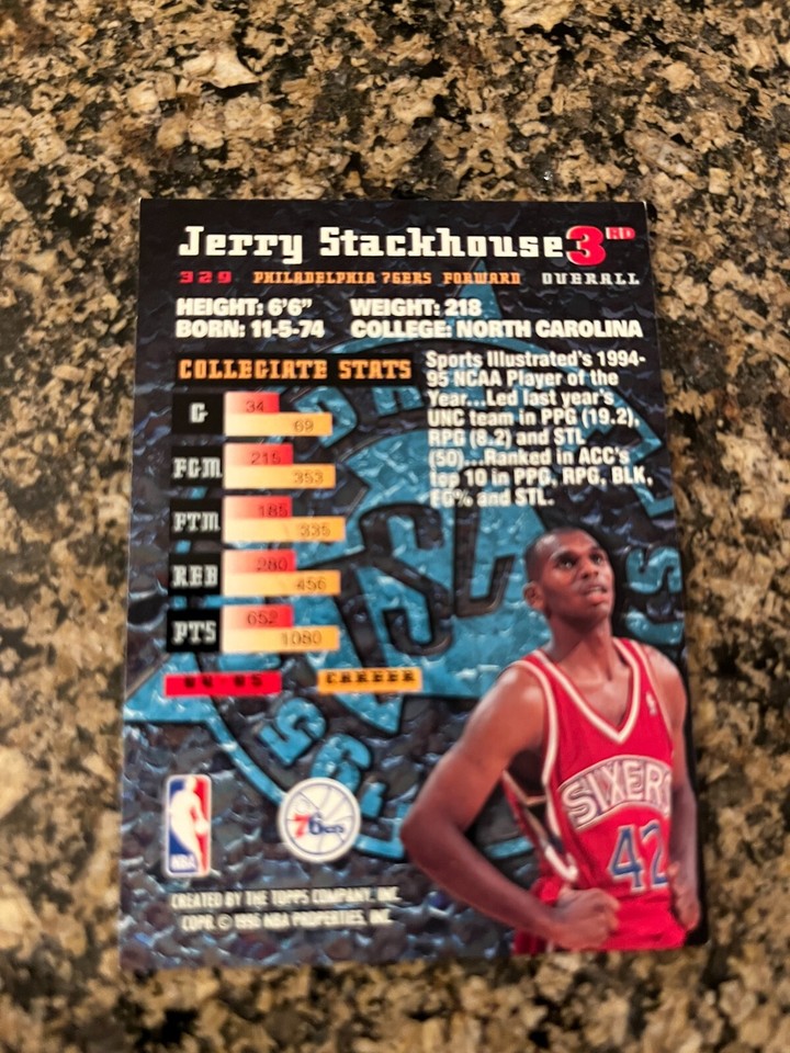 Jerry Stackhouse Signed Auto 1995-96 Topps Stadium Club Basketball Card ...